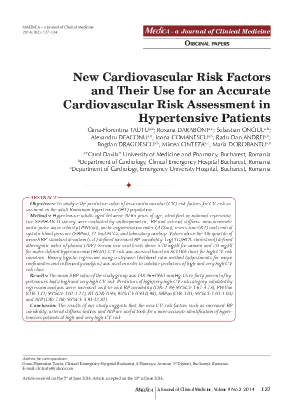 (PDF) New cardiovascular risk factors and their use for an accurate ...