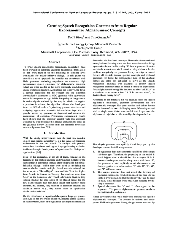 Pdf Creating Speech Recognition Grammars From Regular Expressions For