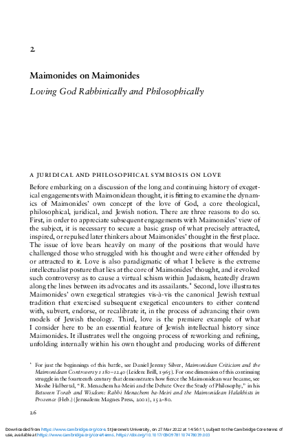(PDF) Maimonides On Maimonides Loving God [chapter 2 of Maimonides and ...