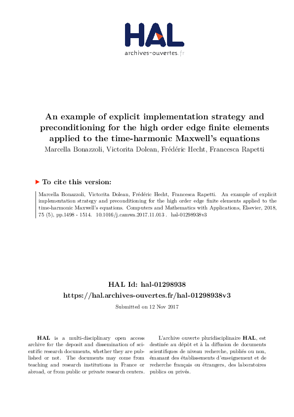 Pdf An Example Of Explicit Implementation Strategy And Preconditioning For The High Order Edge