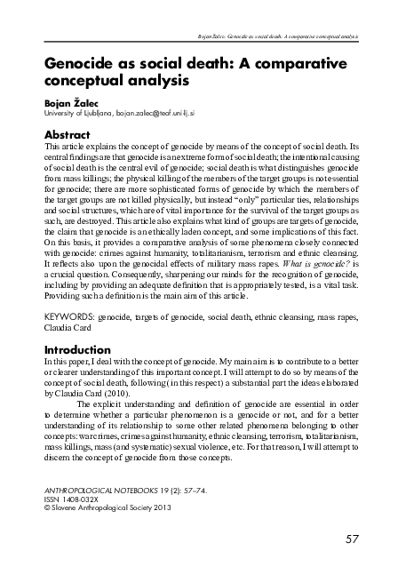 (PDF) Genocide as social death: A comparative conceptual analysis