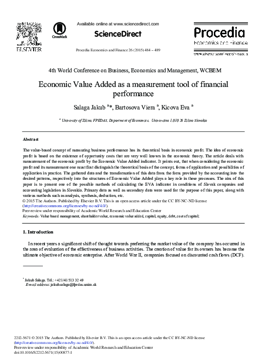(PDF) Economic Value Added as a measurement tool of financial performance