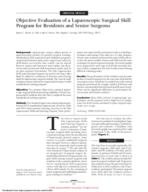 (PDF) Objective Evaluation of a Laparoscopic Surgical Skill Program ...
