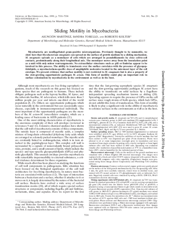 (PDF) Sliding Motility in Mycobacteria: Mechanisms and Implications