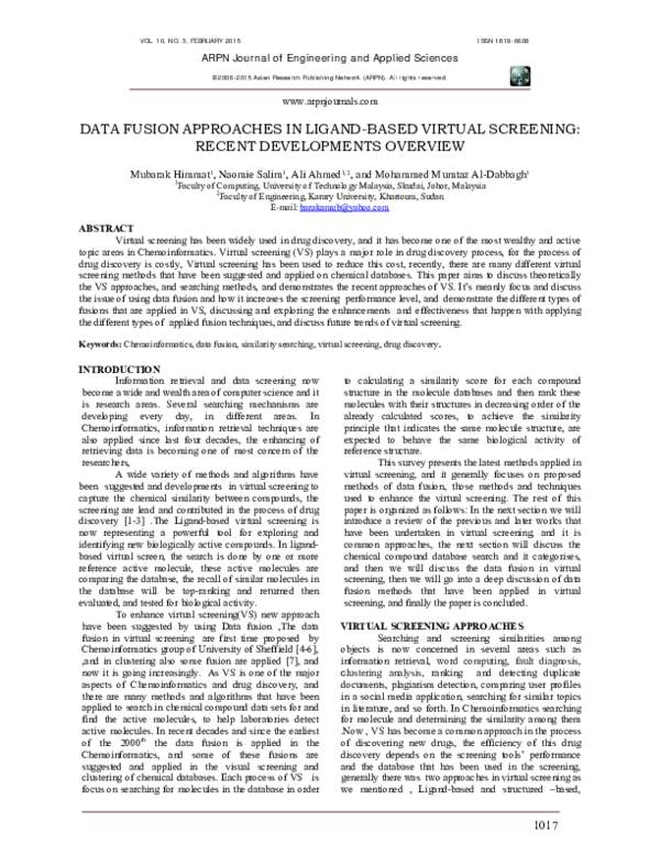 (PDF) Data fusion approaches in ligand-based virtual screening: Recent developments overview