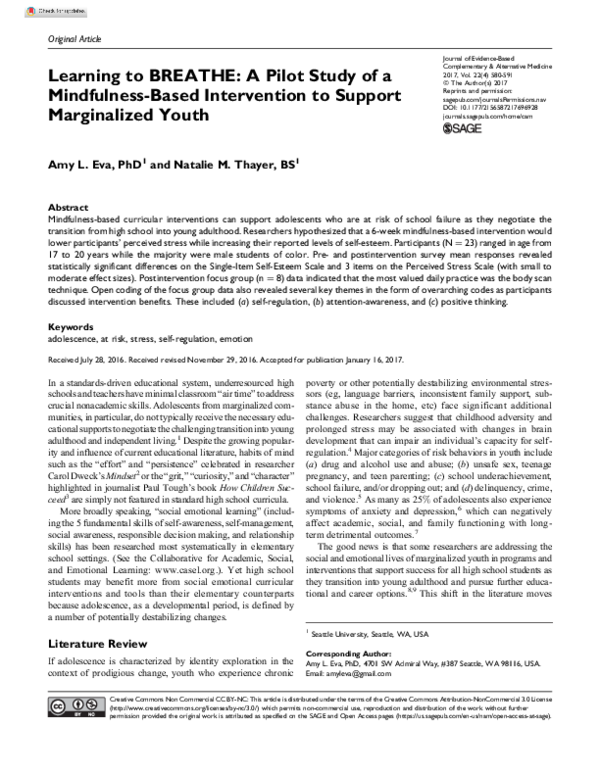 (PDF) Learning to BREATHE: A Pilot Study of a Mindfulness-Based ...