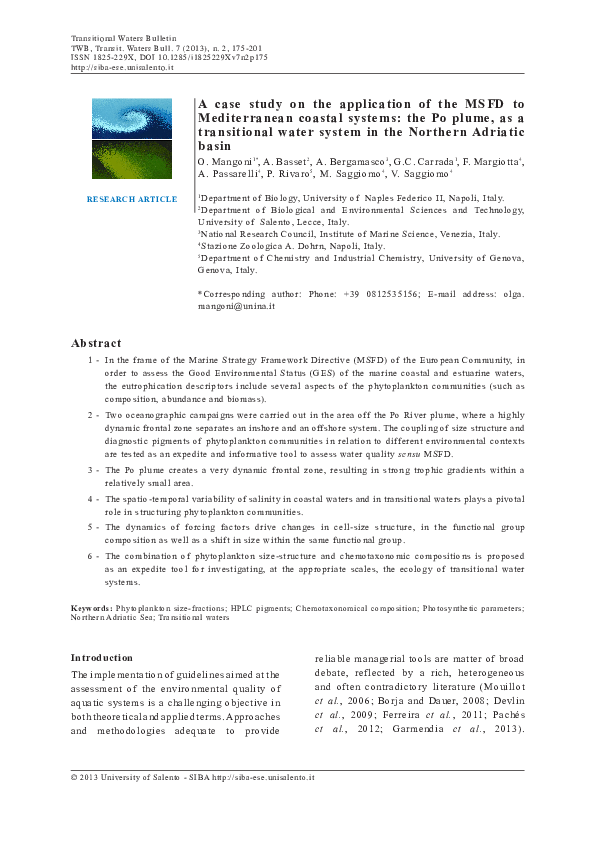 (PDF) A case study on the application of the MSFD to Mediterranean ...