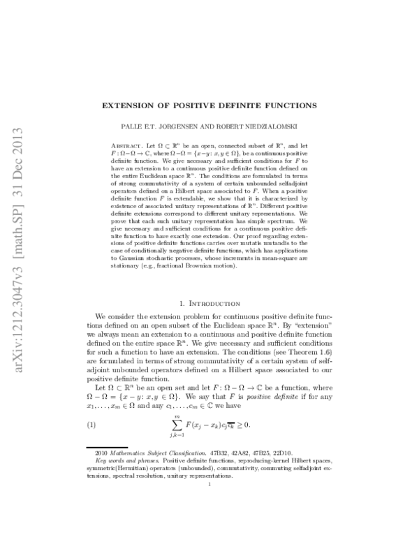 (PDF) Extension of positive definite functions