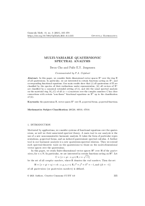 Pdf Multi Variable Quaternionic Spectral Analysis