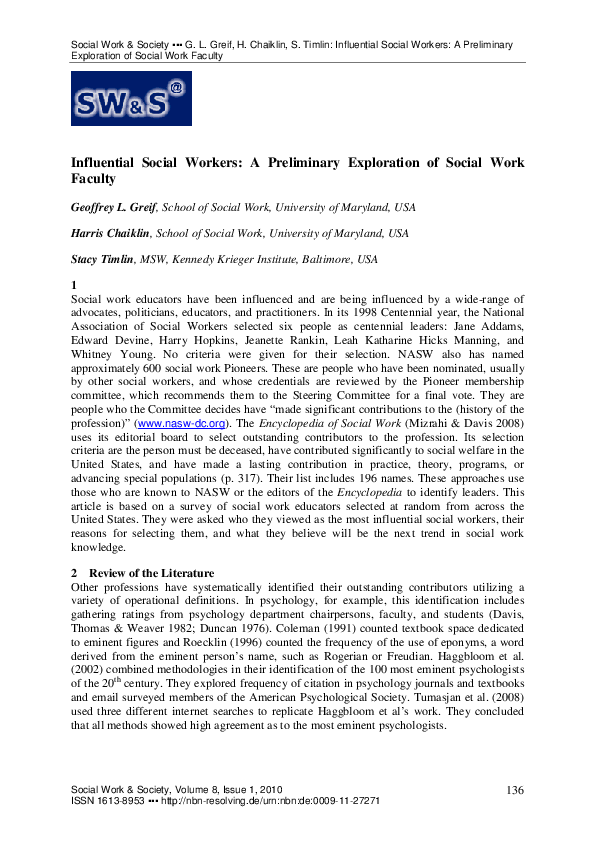 (PDF) Influential Social Workers: A Preliminary Exploration of Social ...