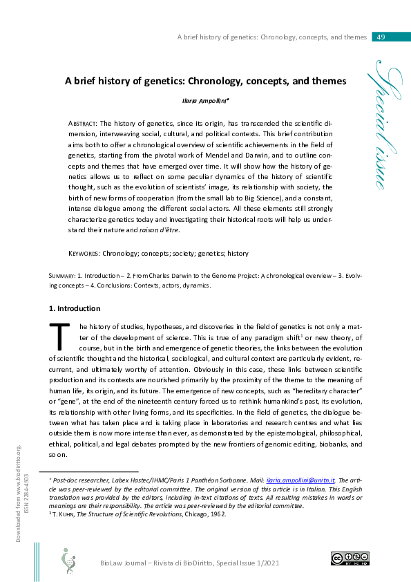 (PDF) A brief history of genetics: Chronology, concepts, and themes