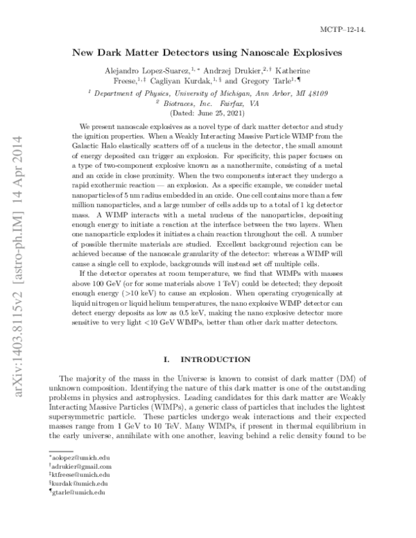 (PDF) New Dark Matter Detector using Nanoscale Explosives