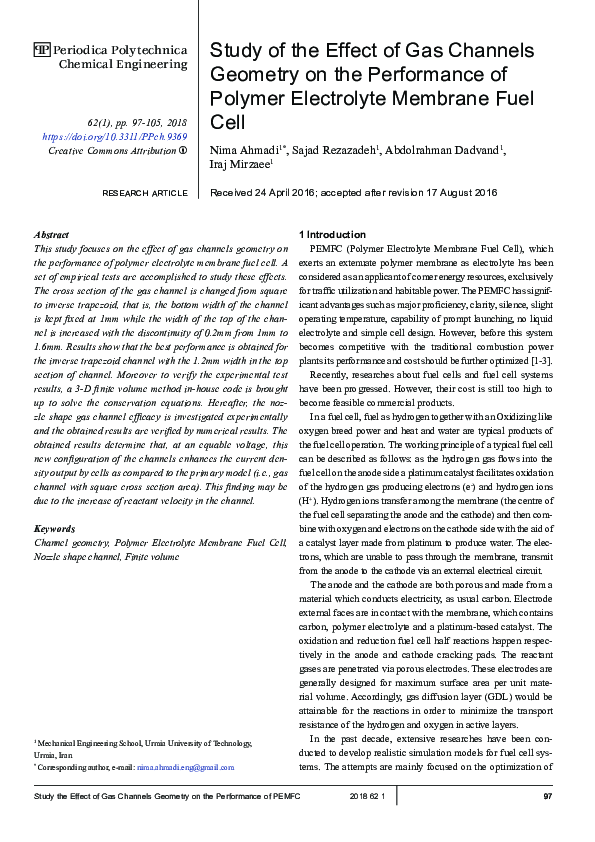 (PDF) Study of the Effect of Gas Channels Geometry on the Performance of Polymer Electrolyte ...