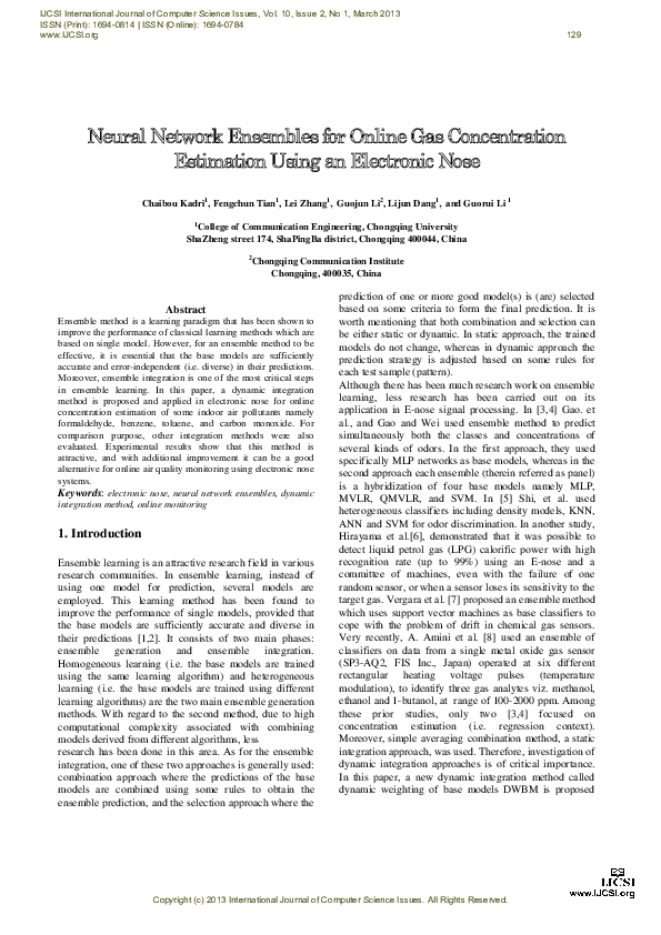 (PDF) Neural Network Ensembles for Online Gas Concentration Estimation Using an Electronic Nose