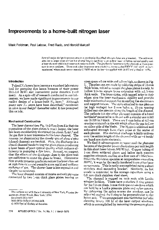 (PDF) Improvements to a home-built nitrogen laser