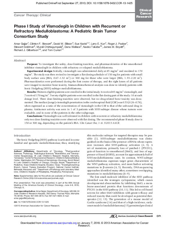 (PDF) Phase I Study of Vismodegib in Children with Recurrent or ...