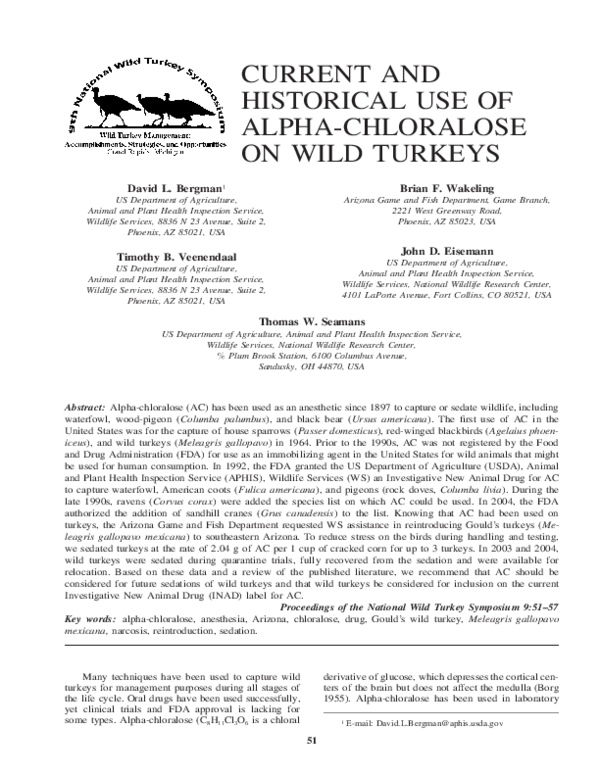 (PDF) Current and Historical Use of Alpha-Chloralose on Wild Turkeys