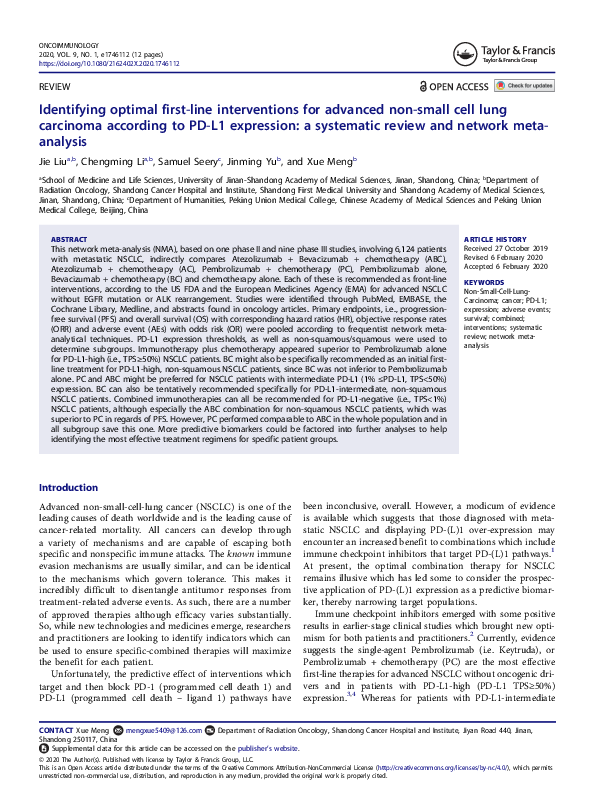 (PDF) Identifying optimal first-line interventions for advanced non ...