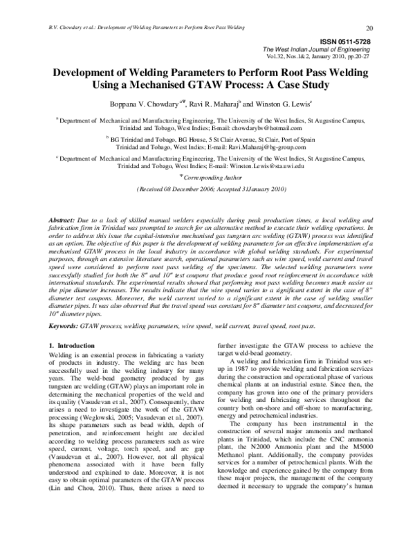 (PDF) Development of Welding Parameters to Perform Root Pass Welding ...