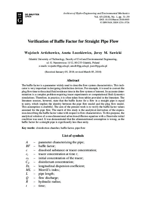 (PDF) Verification of Baffle Factor for Straight Pipe Flow