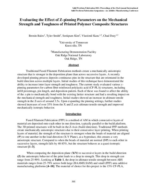 (PDF) Evaluating the Effect of Z-pinning Parameters on the Mechanical ...