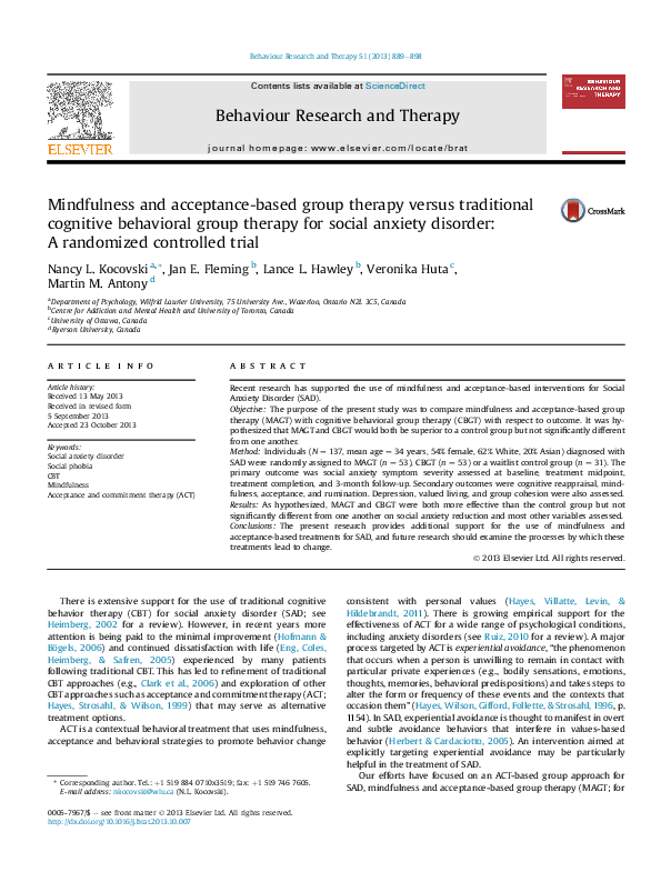 (PDF) Mindfulness and acceptance-based group therapy versus traditional ...