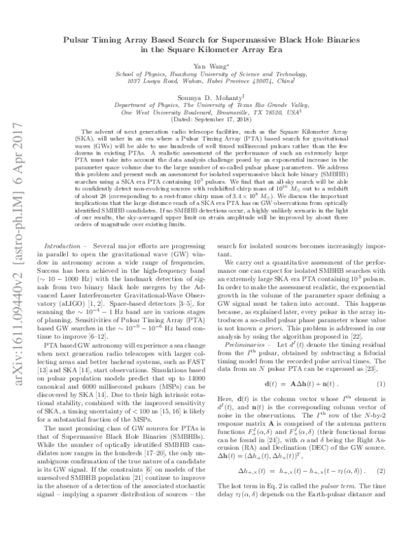 Pdf Pulsar Timing Array Based Search For Supermassive Black Hole