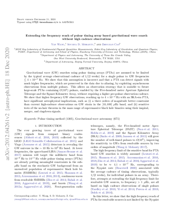 Pdf Extending The Frequency Reach Of Pulsar Timing Array Based