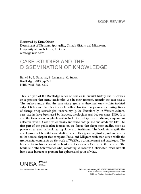 (PDF) Case studies and the dissemination of knowledge