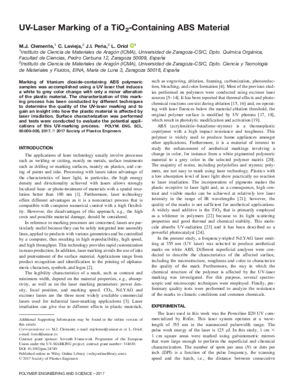 (PDF) UV-laser marking of a TiO2 -containing ABS material