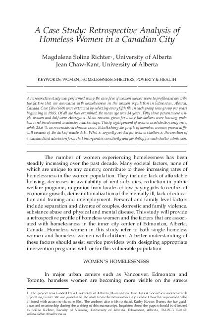 (PDF) A case study: retrospective analysis of homeless women in a ...