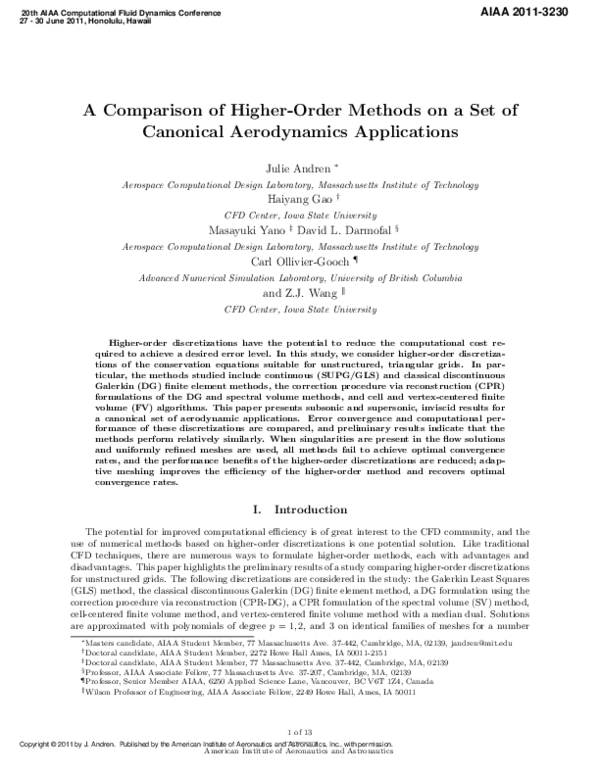 (PDF) A Comparison of Higher-Order Methods on a Set of Canonical ...