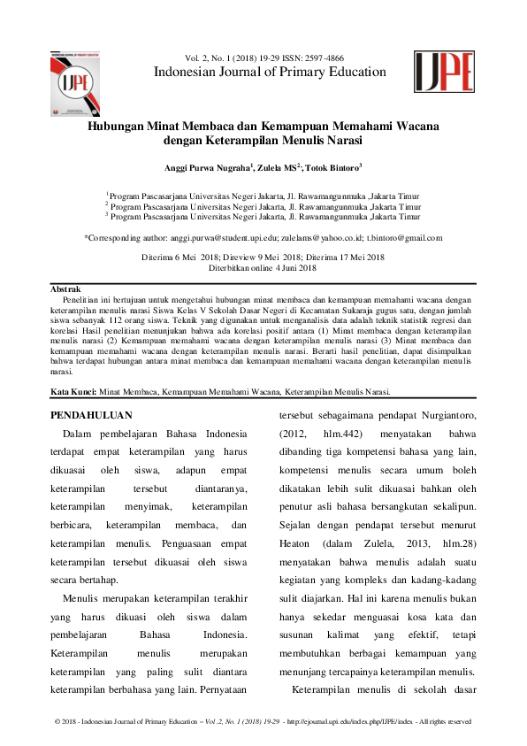 (PDF) Hubungan Minat Membaca dan Kemampuan Memahami Wacana dengan ...