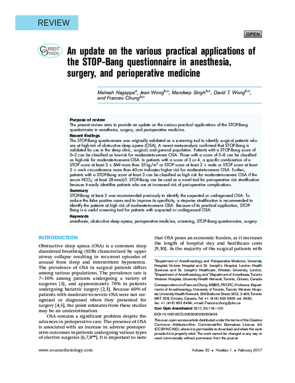 (PDF) An update on the various practical applications of the STOP-Bang ...