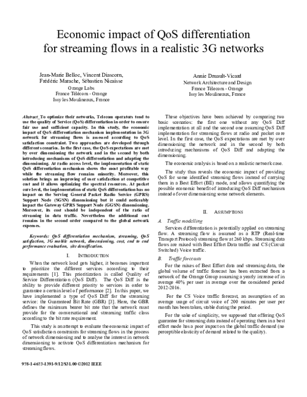 (PDF) Economic impact of QoS differentiation for streaming flows in a realistic 3G networks