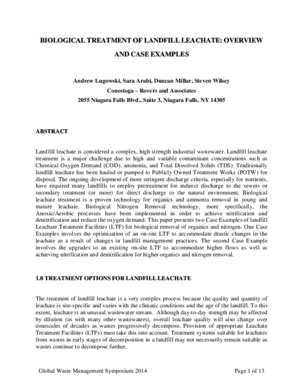 (PDF) Biological Treatment of Landfill Leachate: Overview and Case ...