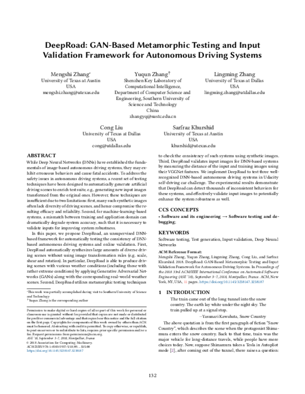 Pdf Deeproad Gan Based Metamorphic Testing And Input Validation Framework For Autonomous