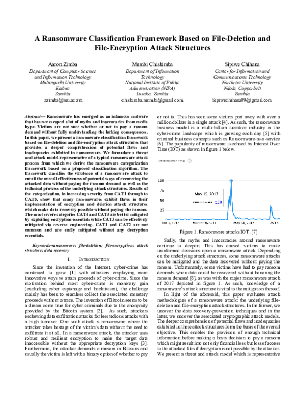 Pdf A Ransomware Classification Framework Based On File Deletion And File Encryption Attack