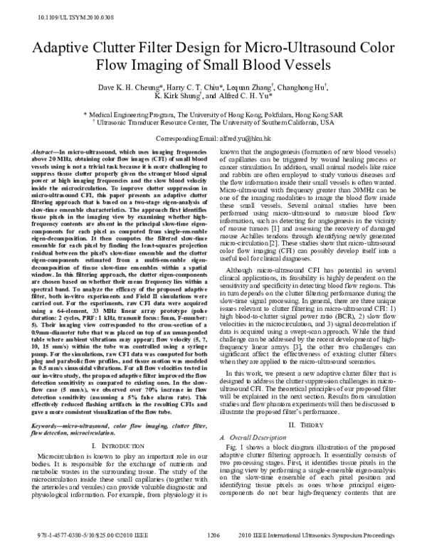 (PDF) Adaptive clutter filter design for micro-ultrasound color flow ...