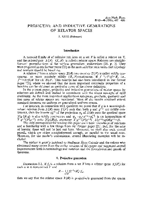 Pdf Projective And Inductive Generations Of Relator Spaces