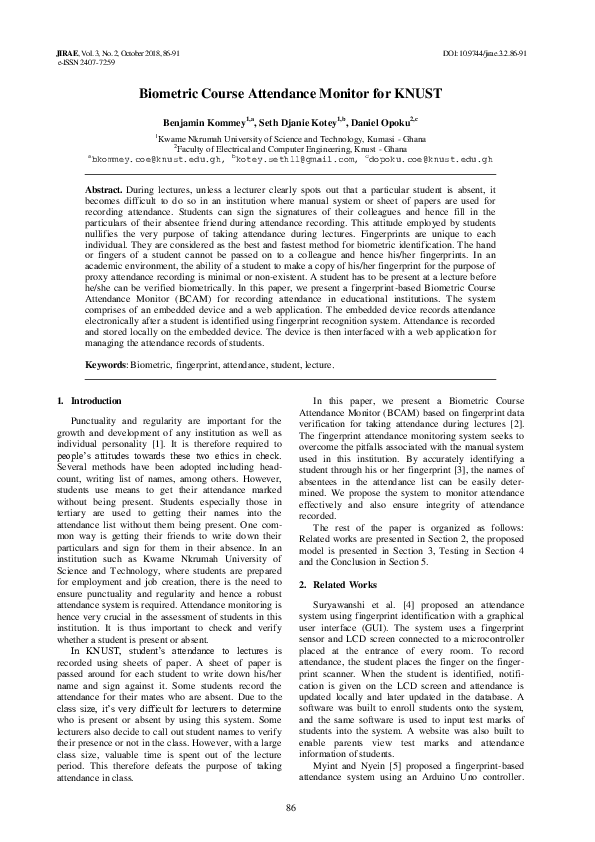 (PDF) Biometric Course Attendance Monitor