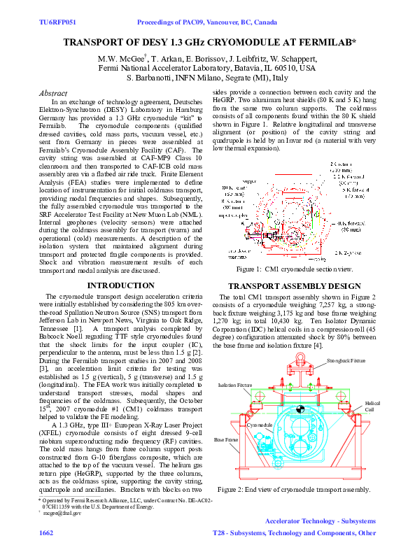 (PDF) Transport of DESY 1.3 GHZ Cryomodule at Fermilab
