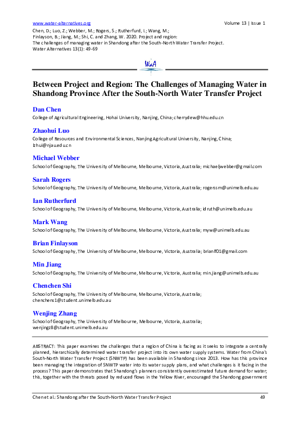 (PDF) Between Project and Region: The Challenges of Managing Water in ...