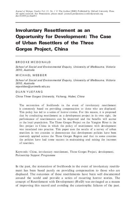 (PDF) Involuntary Resettlement as an Opportunity for Development: The ...