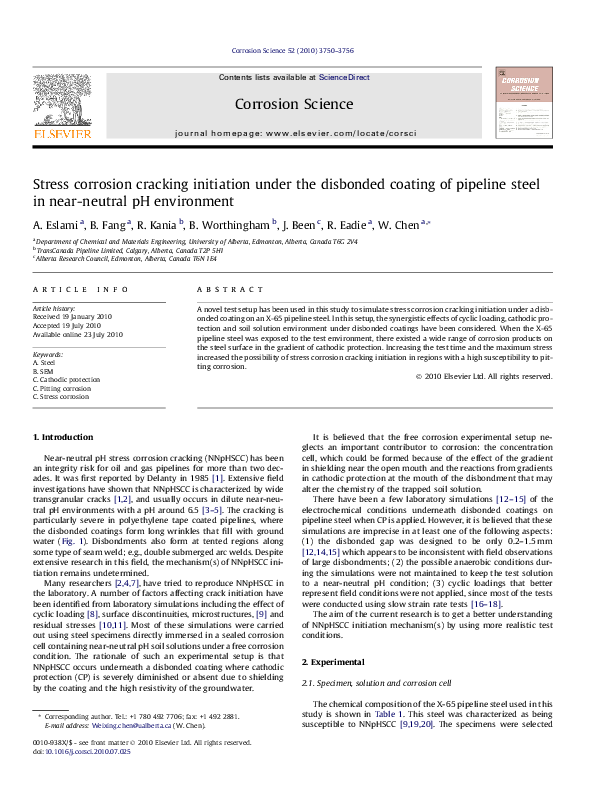 (PDF) Stress corrosion cracking initiation under the disbonded coating ...