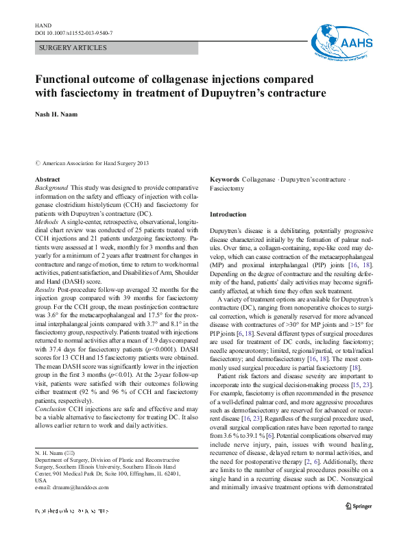 (PDF) Functional outcome of collagenase injections compared with ...