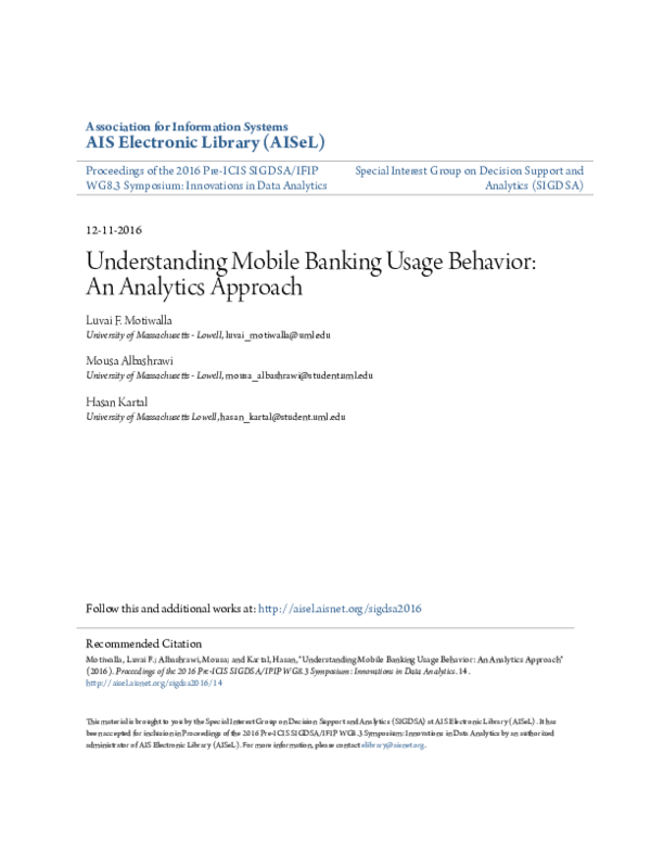 (PDF) Understanding Mobile Banking Usage Behavior: An Analytics Approach