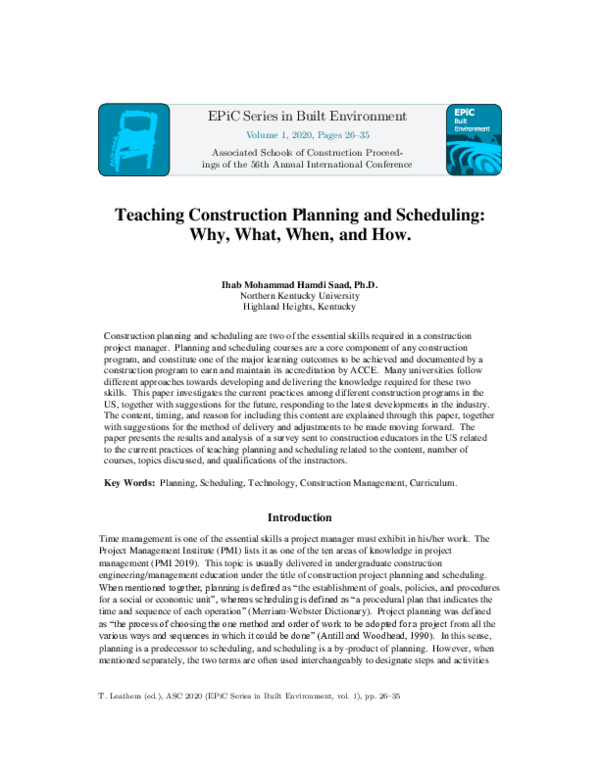 (PDF) Teaching Construction Planning and Scheduling: Why, What, When ...