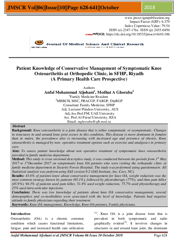(PDF) Patient Knowledge of Conservative Management of Symptomatic Knee ...