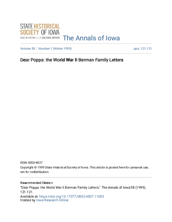 (PDF) Dear poppa: the World War II Berman family letters